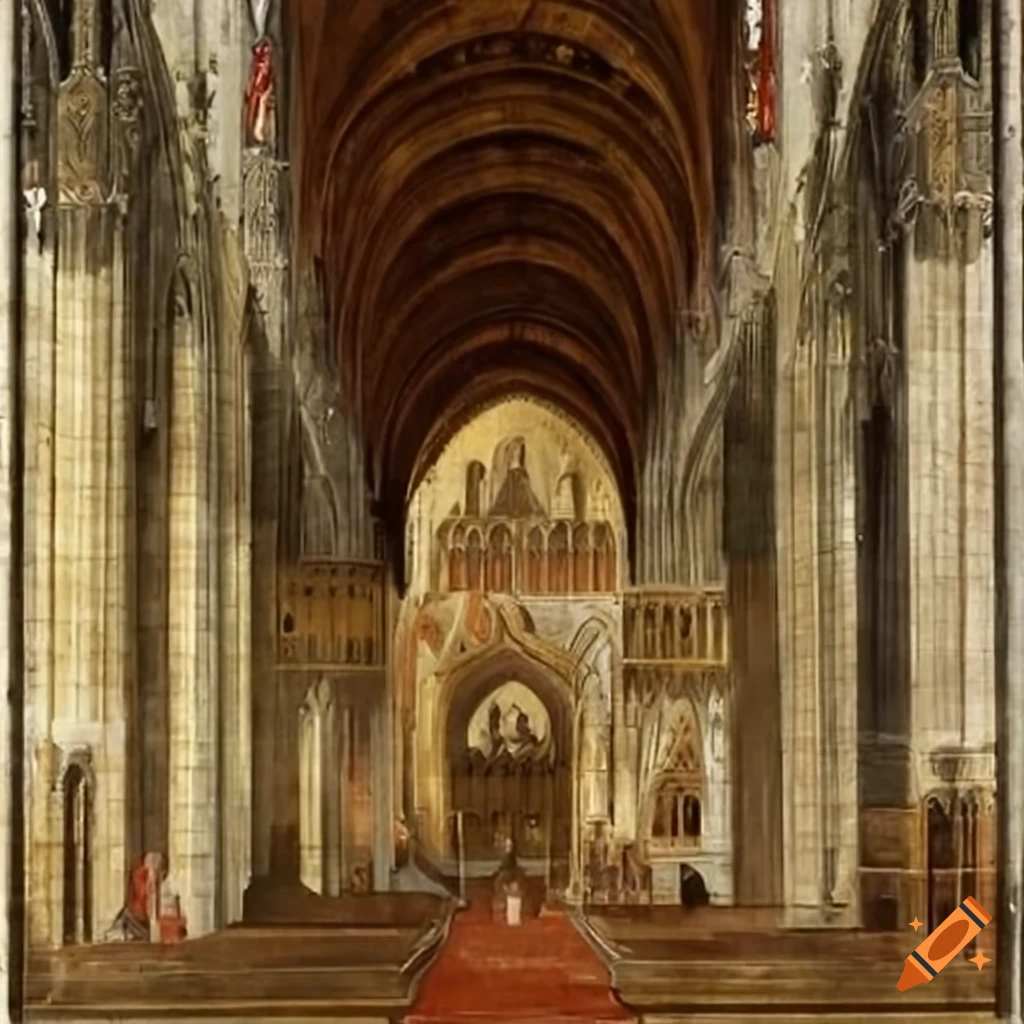 Classical painting of a medieval protestant cathedral in england on Craiyon
