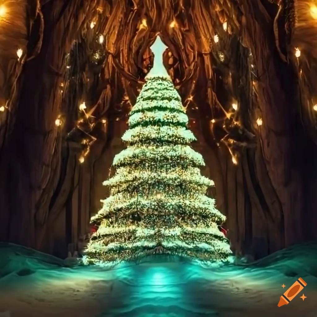 Christmas tree in the forest with mood lighting on Craiyon