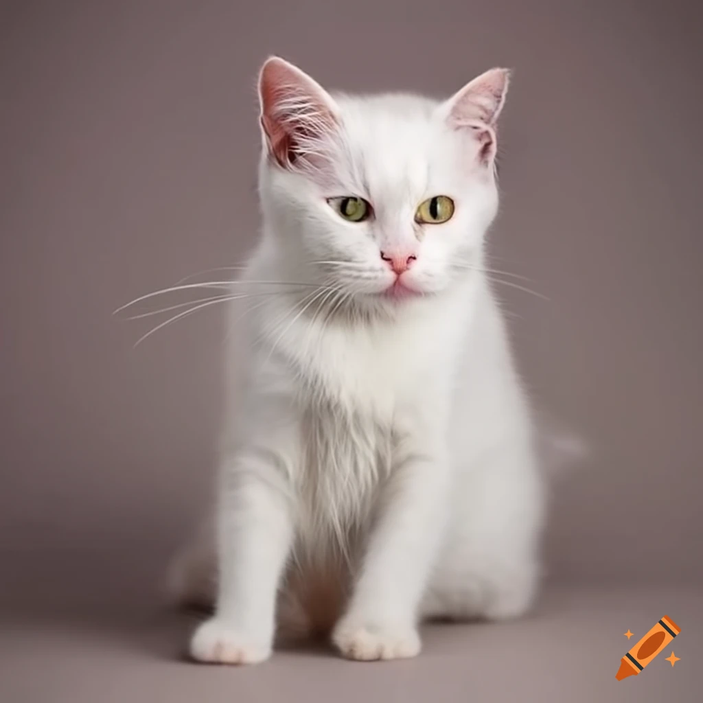 White fluffy cat sitting on Craiyon