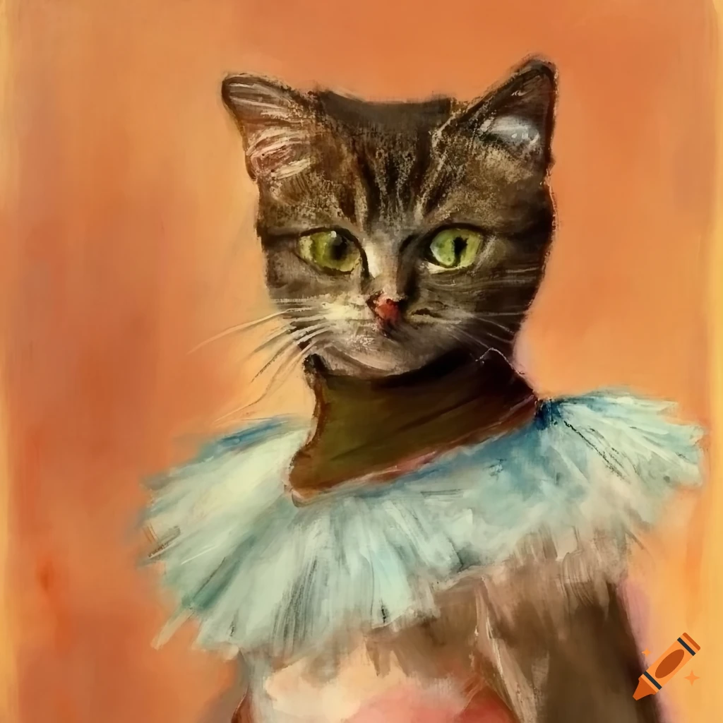 Impressionist painting of man with white cat head on Craiyon