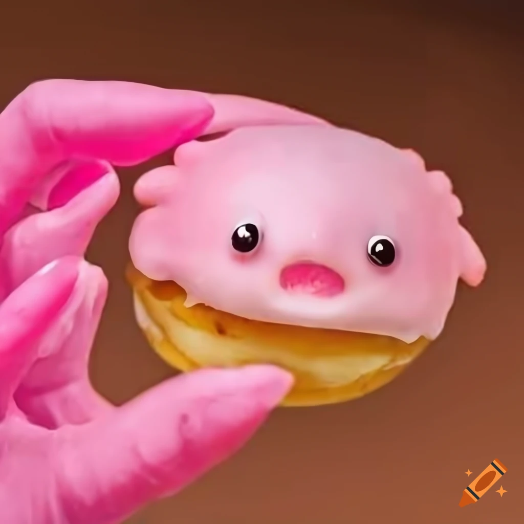 Cute axolotl transforming into a donut sticker on Craiyon