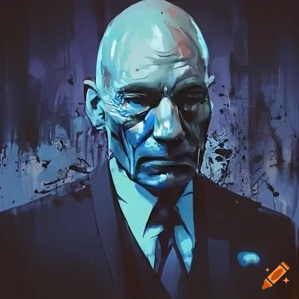 Abstract splatter art of Patrick Stewart on Craiyon