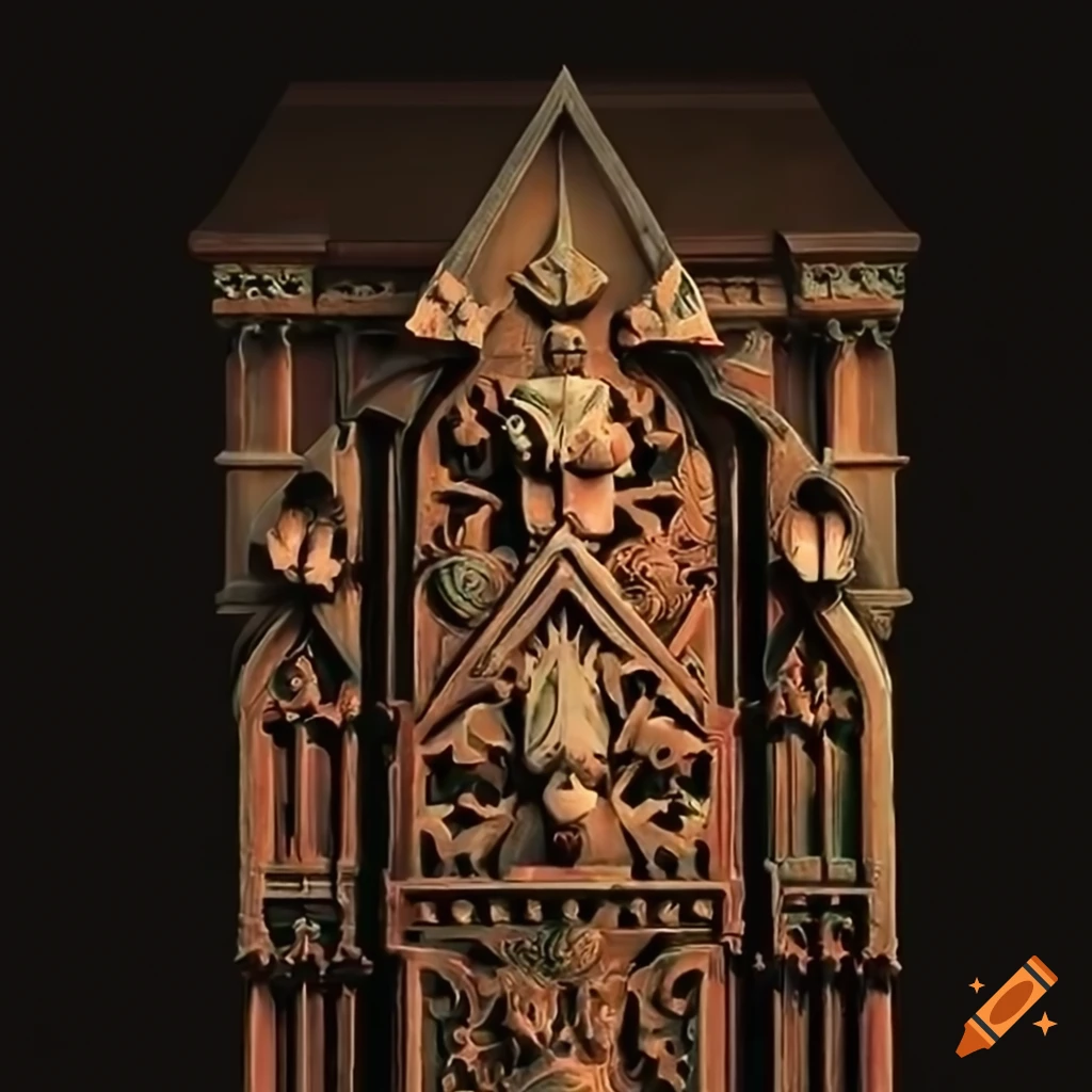 Detailed architectural stave carving artwork on Craiyon