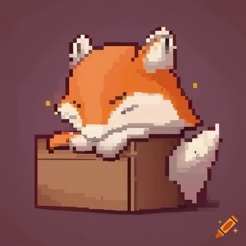 Cute pixel art of a fox sleeping in a box on Craiyon