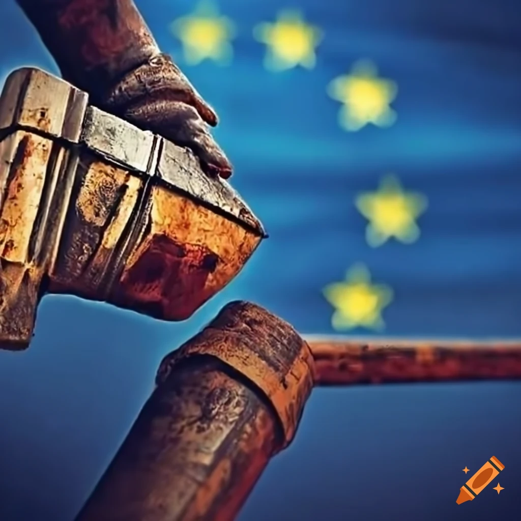 Illustration of eu integration with a sledgehammer on Craiyon