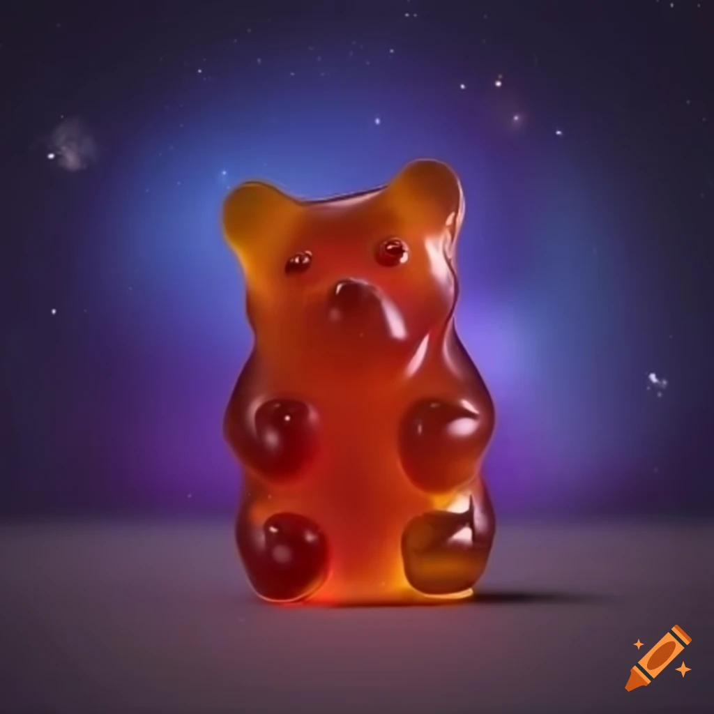 Animated red gummy bear in hot chamoy sauce on Craiyon