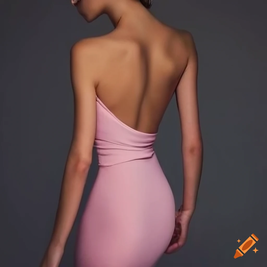 Young Woman In A Soft Pink Bodycon Minidress Seen From Behind On Craiyon