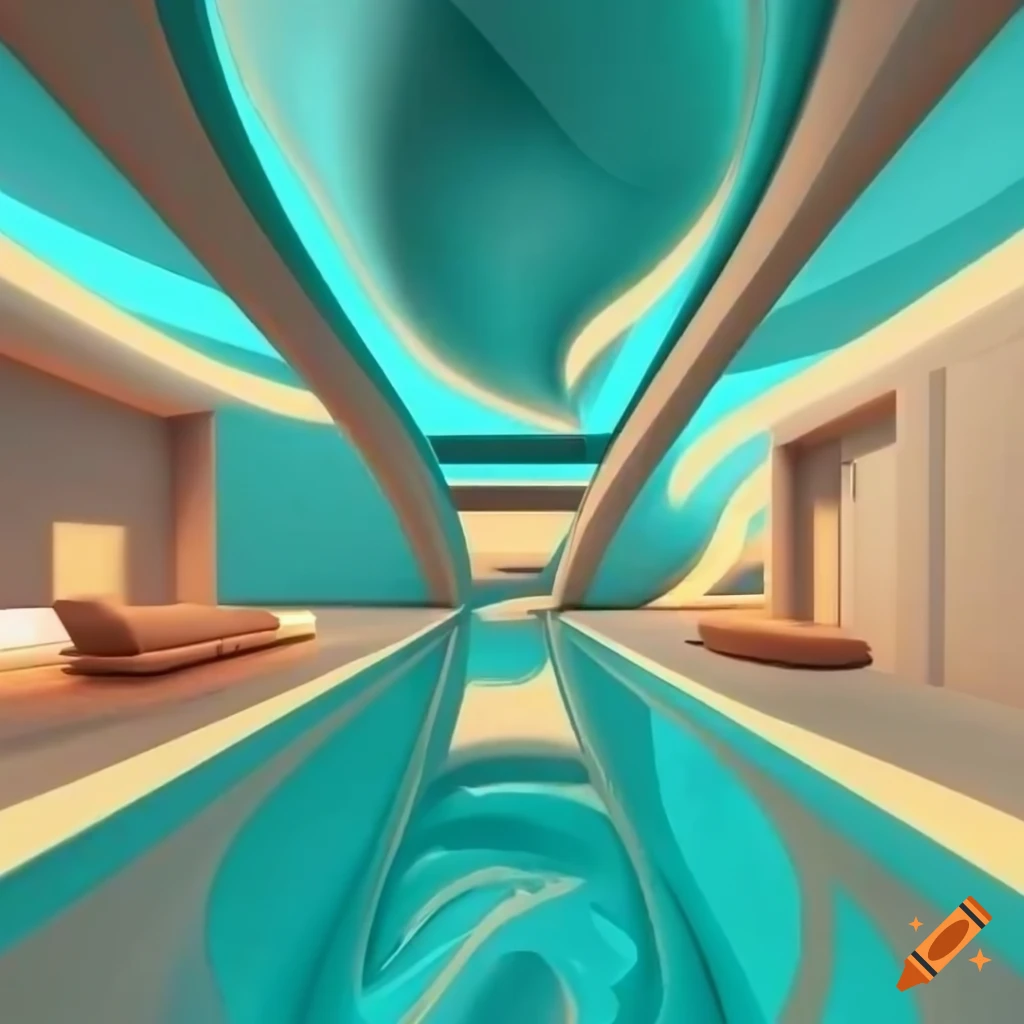 Surreal 3D rendered architecture living room on Craiyon