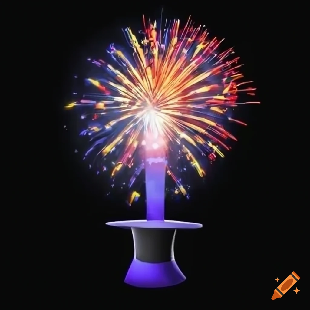 Fireworks bursting out of a magician's hat on Craiyon