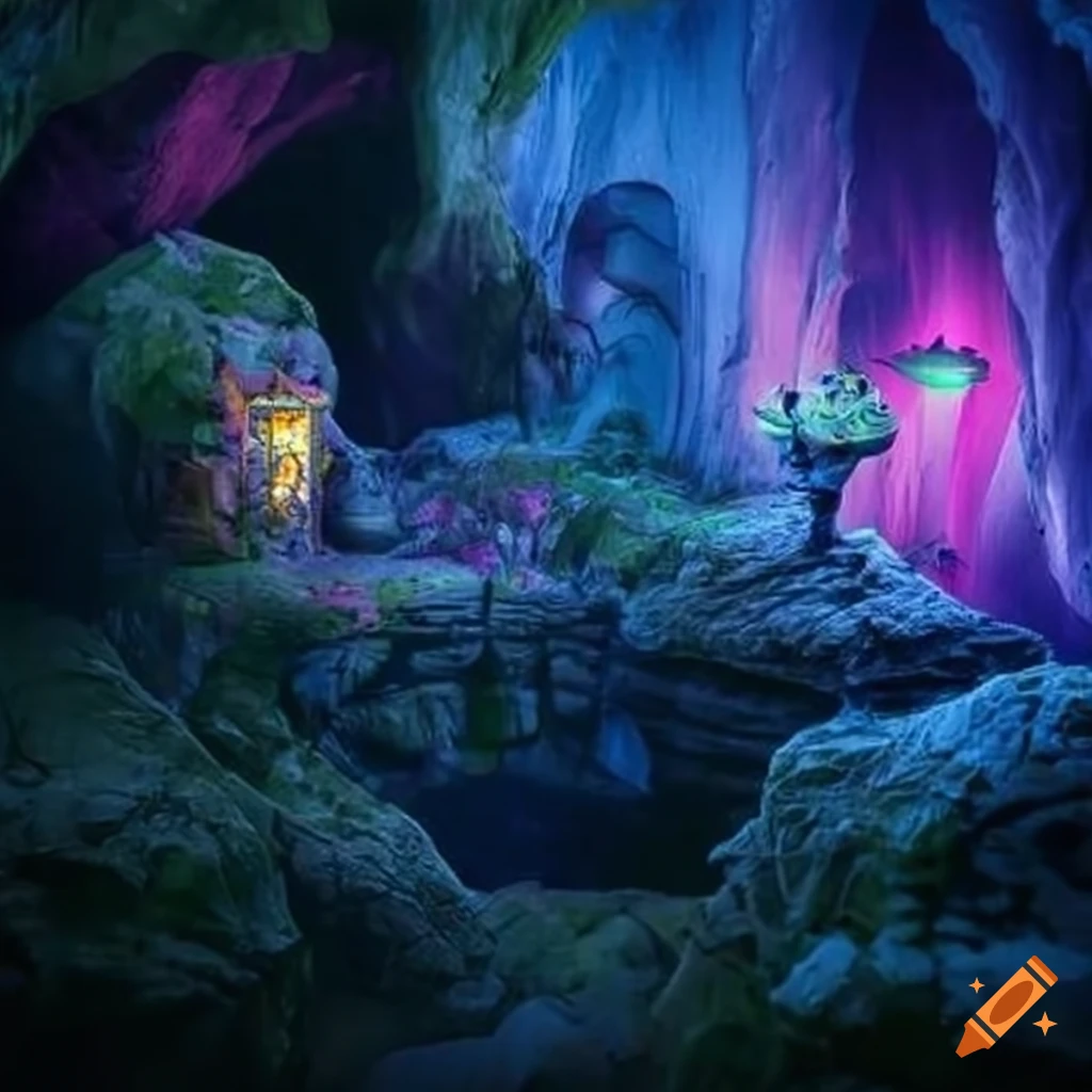 Cave with fantasy toys on the floor on Craiyon