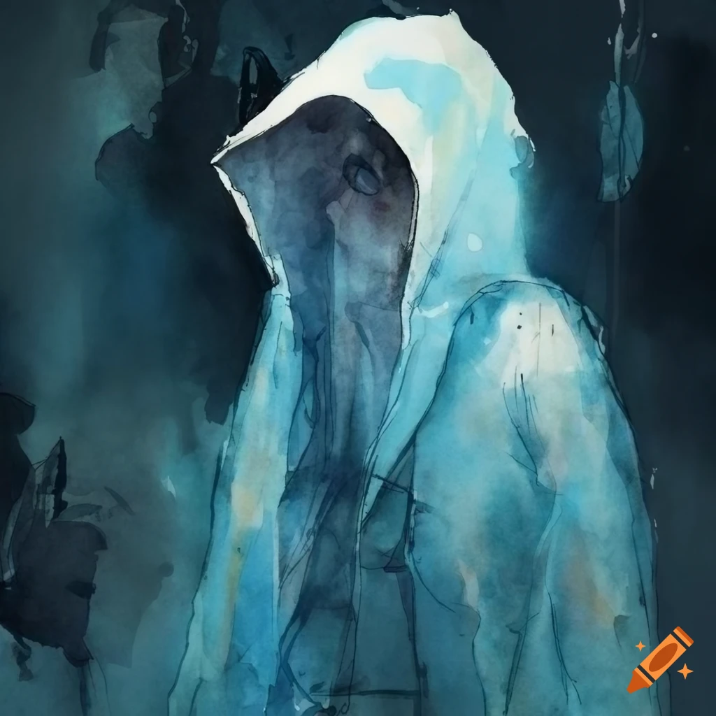 Illustration of a ghost wearing a raincoat by Alex Maleev on Craiyon