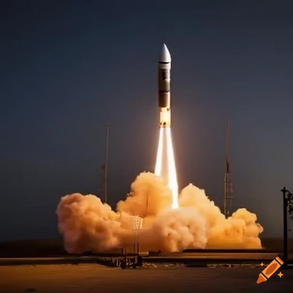 Rocket orbiting the sun-lit moon on Craiyon