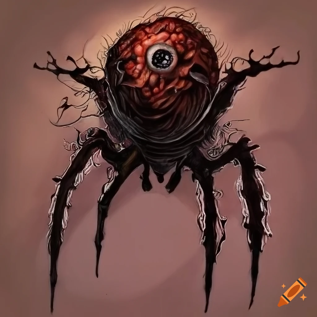 Horror eyeball with spider body in lovecraftian style on Craiyon