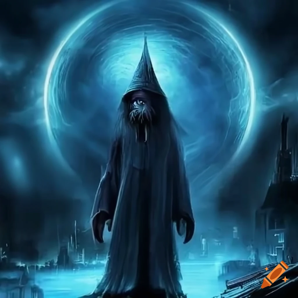 Wizard fascinated by futuristic city on Craiyon