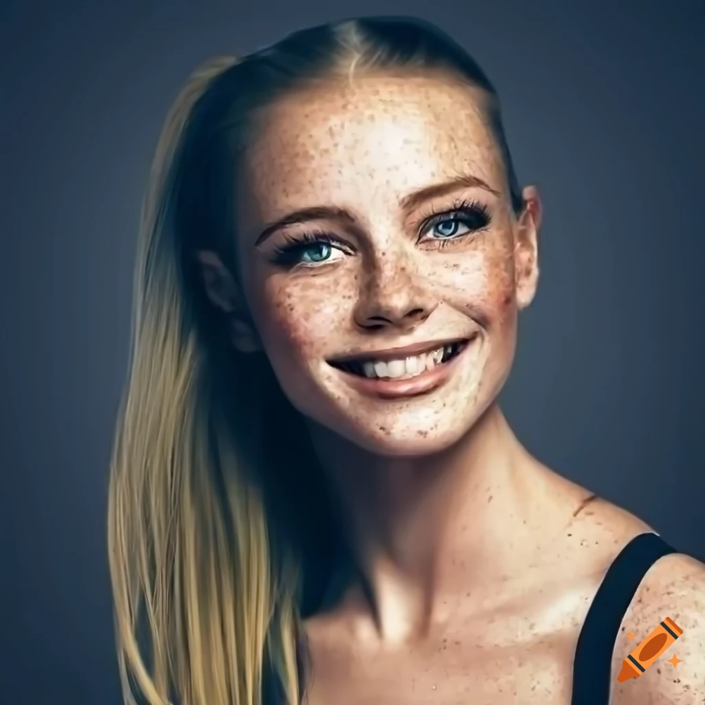 High resolution portrait of a beautiful young woman with freckles on Craiyon