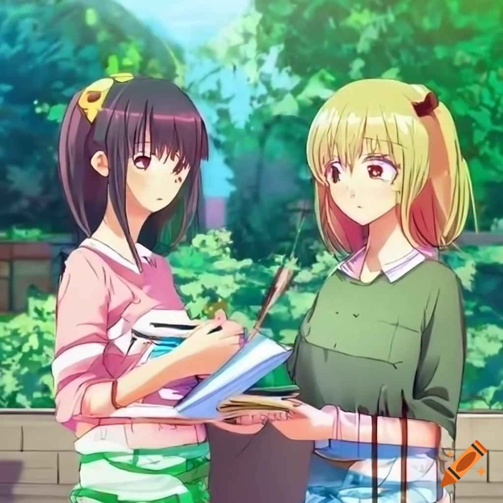 Two anime girls arranging snacks on a table on Craiyon