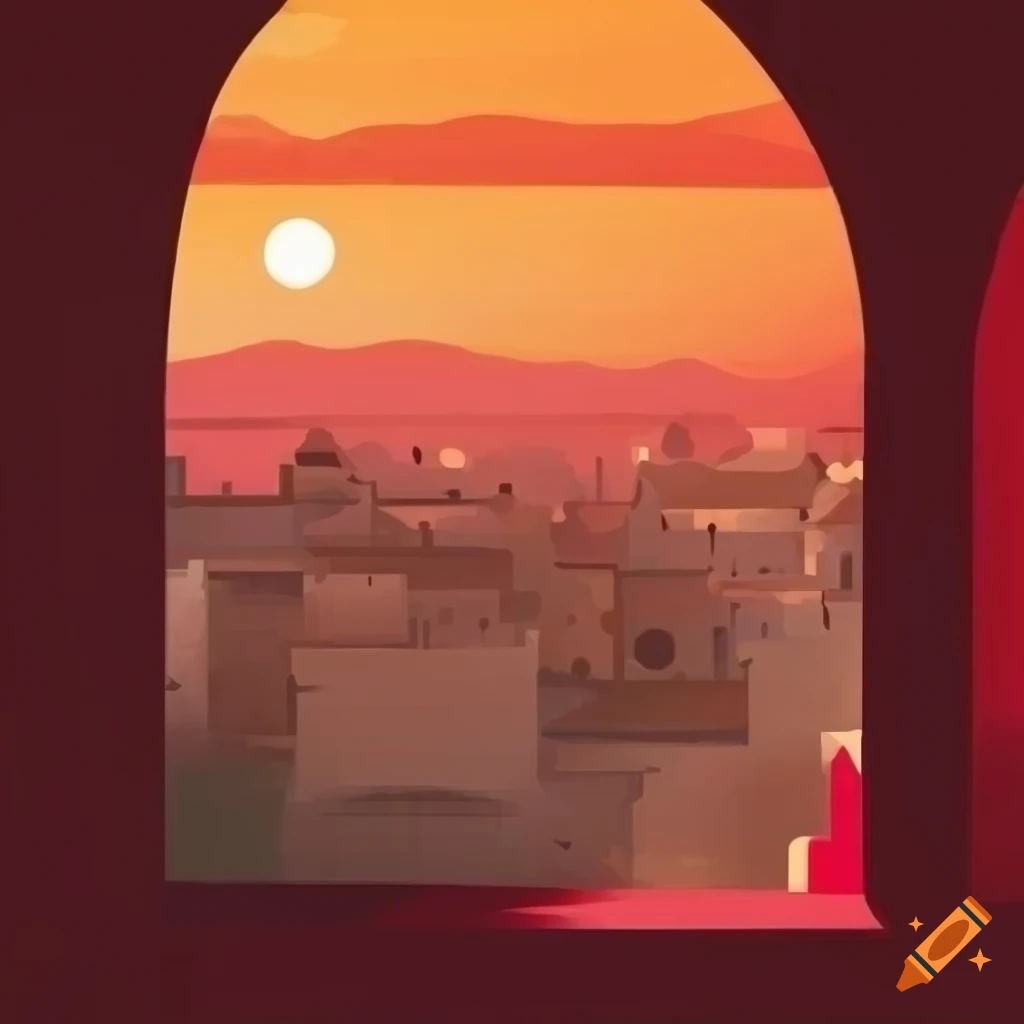 Abstract illustration of Moroccan houses at sunset on Craiyon