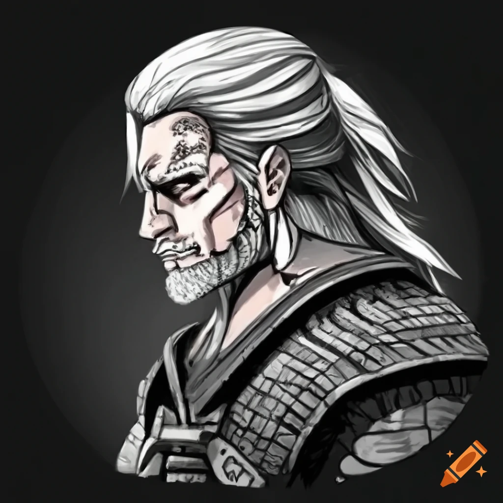 Detailed sketch of geralt as a samurai