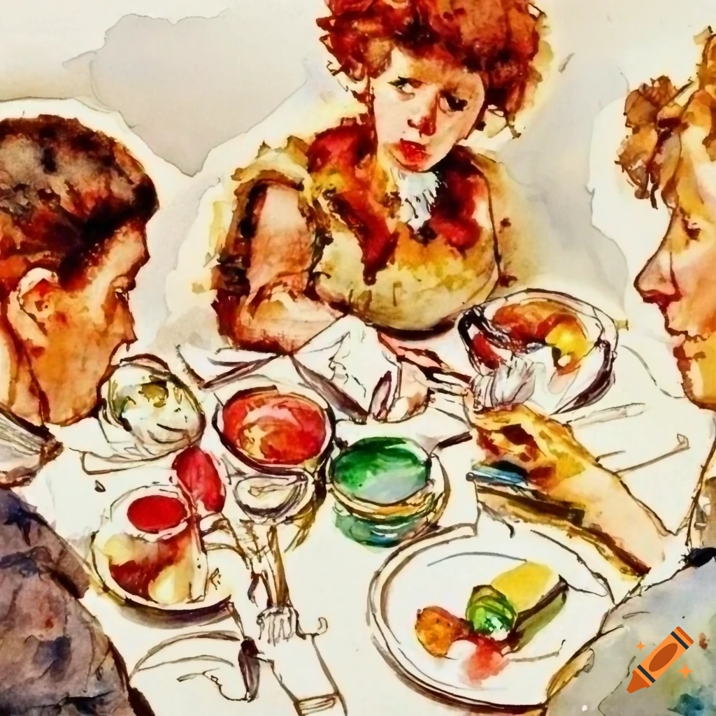 Family lunch painting in Norman Rockwell style on Craiyon