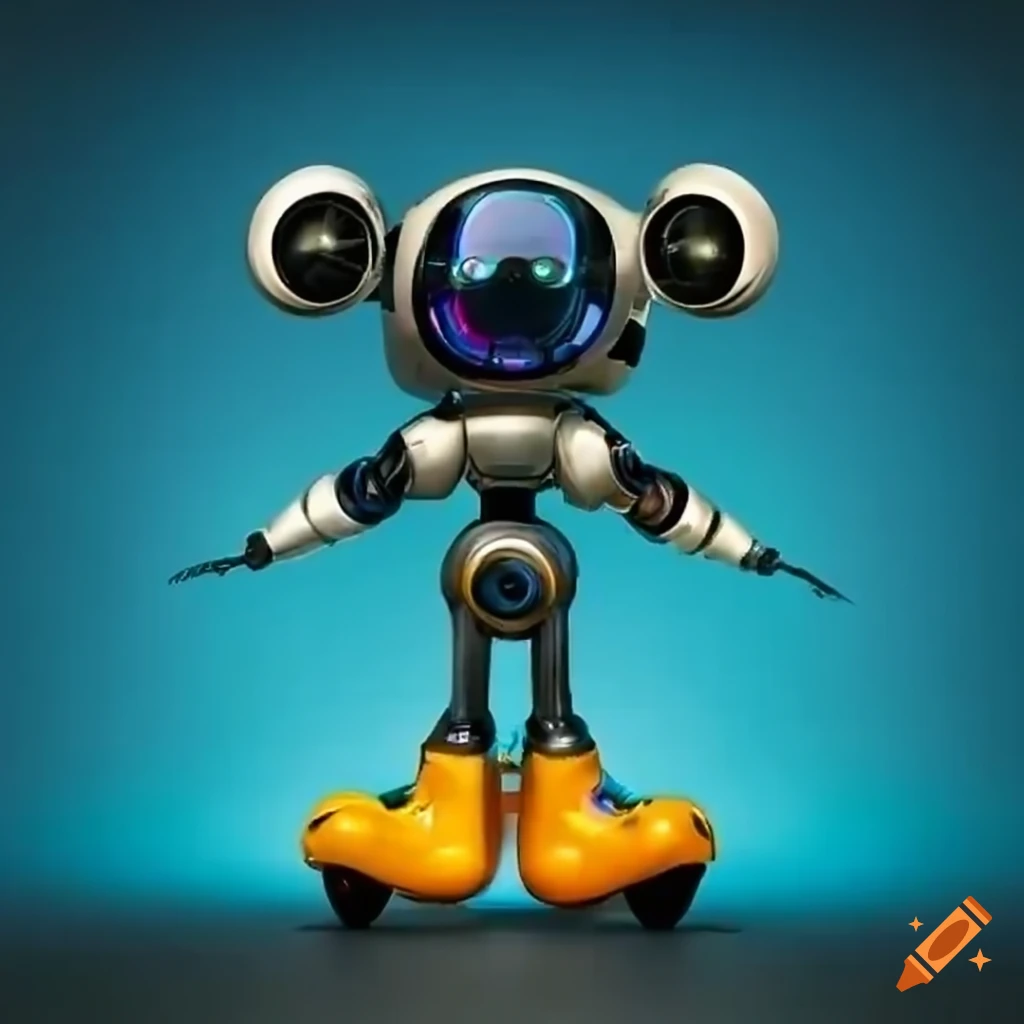 Futuristic cute robot mickey on wheels