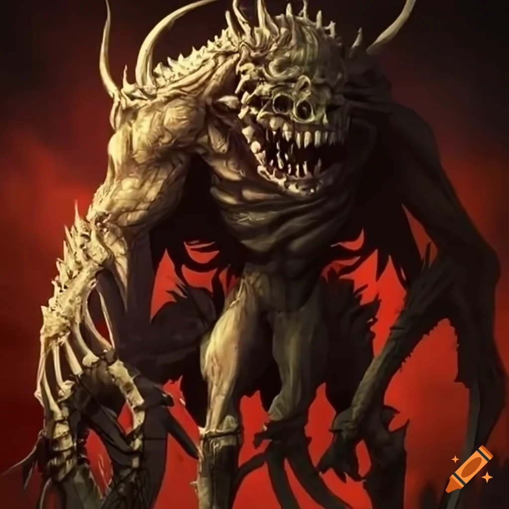 Illustration of a skeletal monster with sword and shield on Craiyon