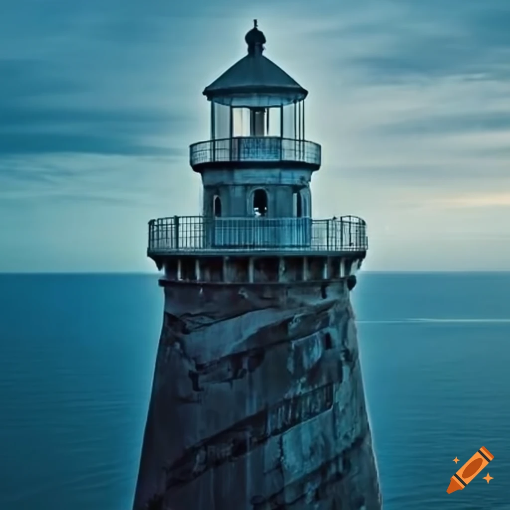 Lonesome lighthouse on rocky cliff overlooking serene ocean on Craiyon