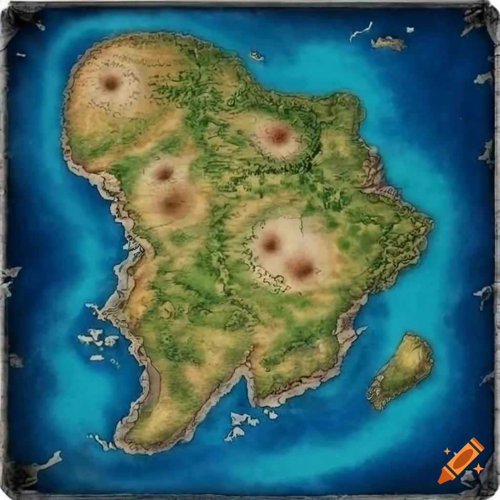 Fantasy map with many cities and hills and trees and rivers and lakes ...