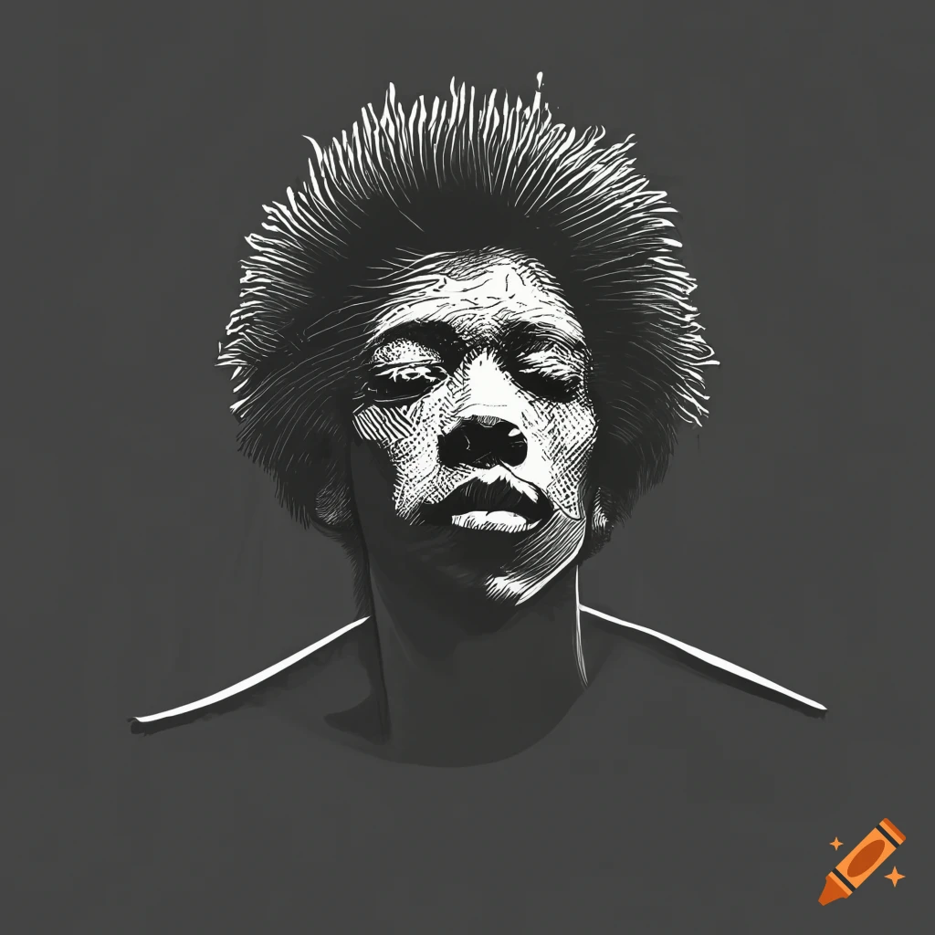 Minimalistic ink drawing of jimmy hendrix