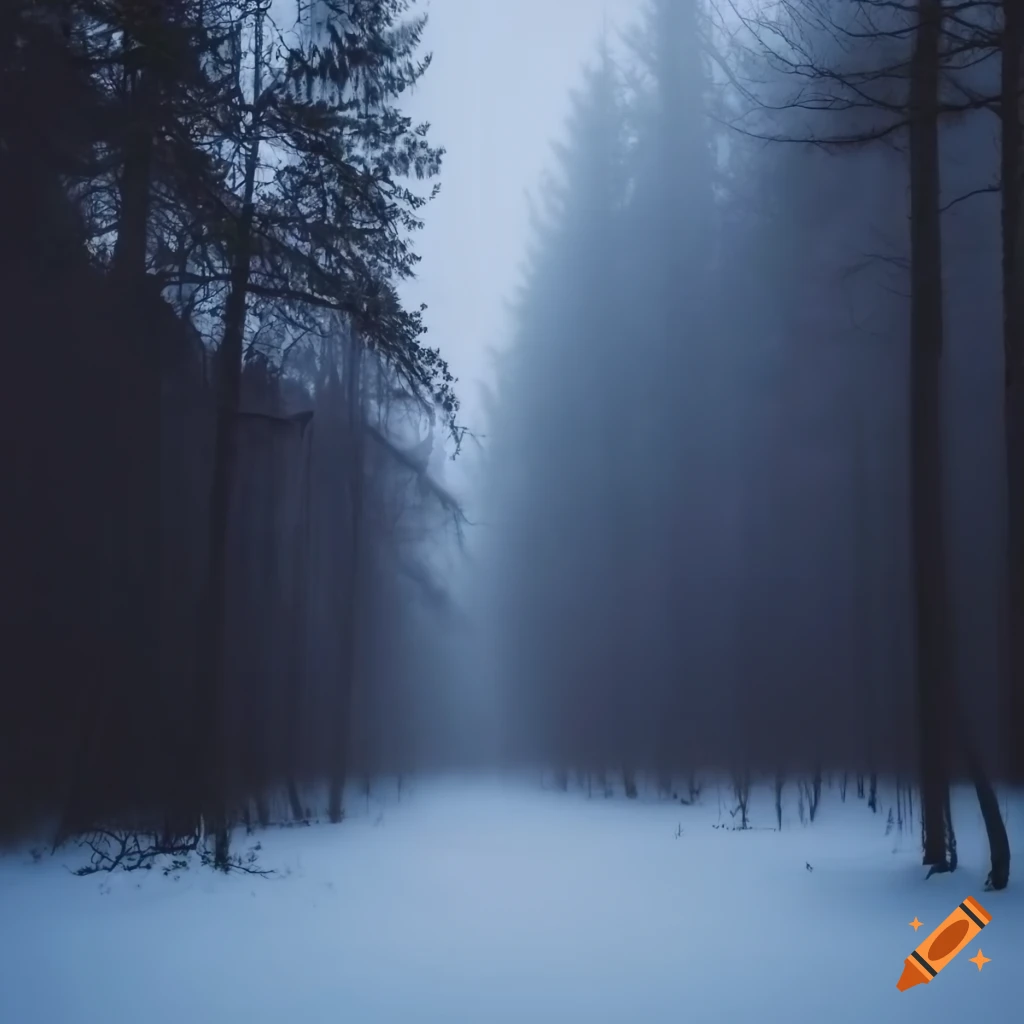 Misty snow forest with high definition detailed resolution on Craiyon