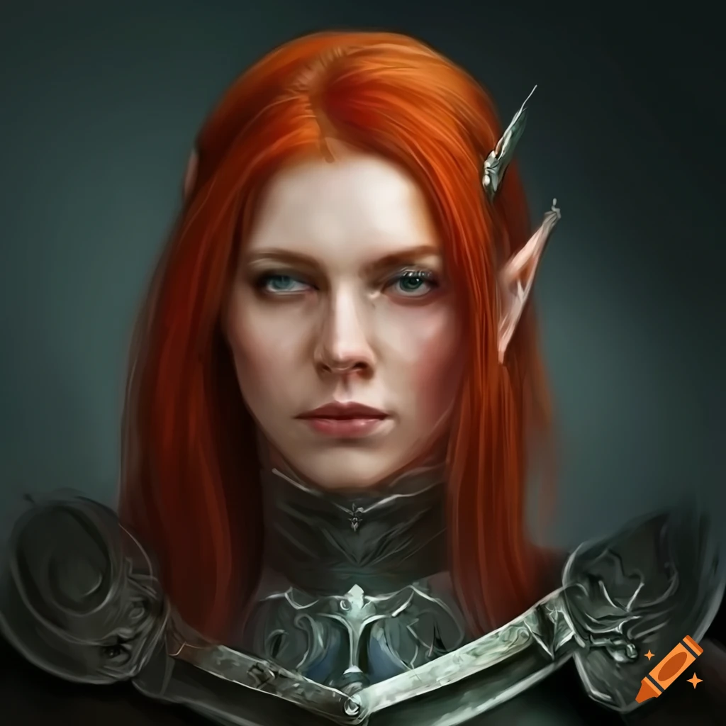 Photorealistic portrait of a redheaded female elven warrior on Craiyon