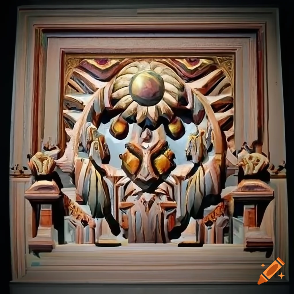 Detailed architectural carving with zelda game motif
