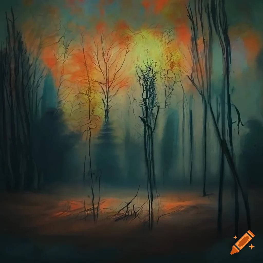 Midwest landscape painting with eerie vibe