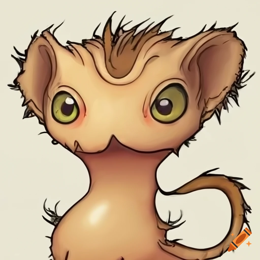 Illustration of a cute creature with exaggerated features on Craiyon
