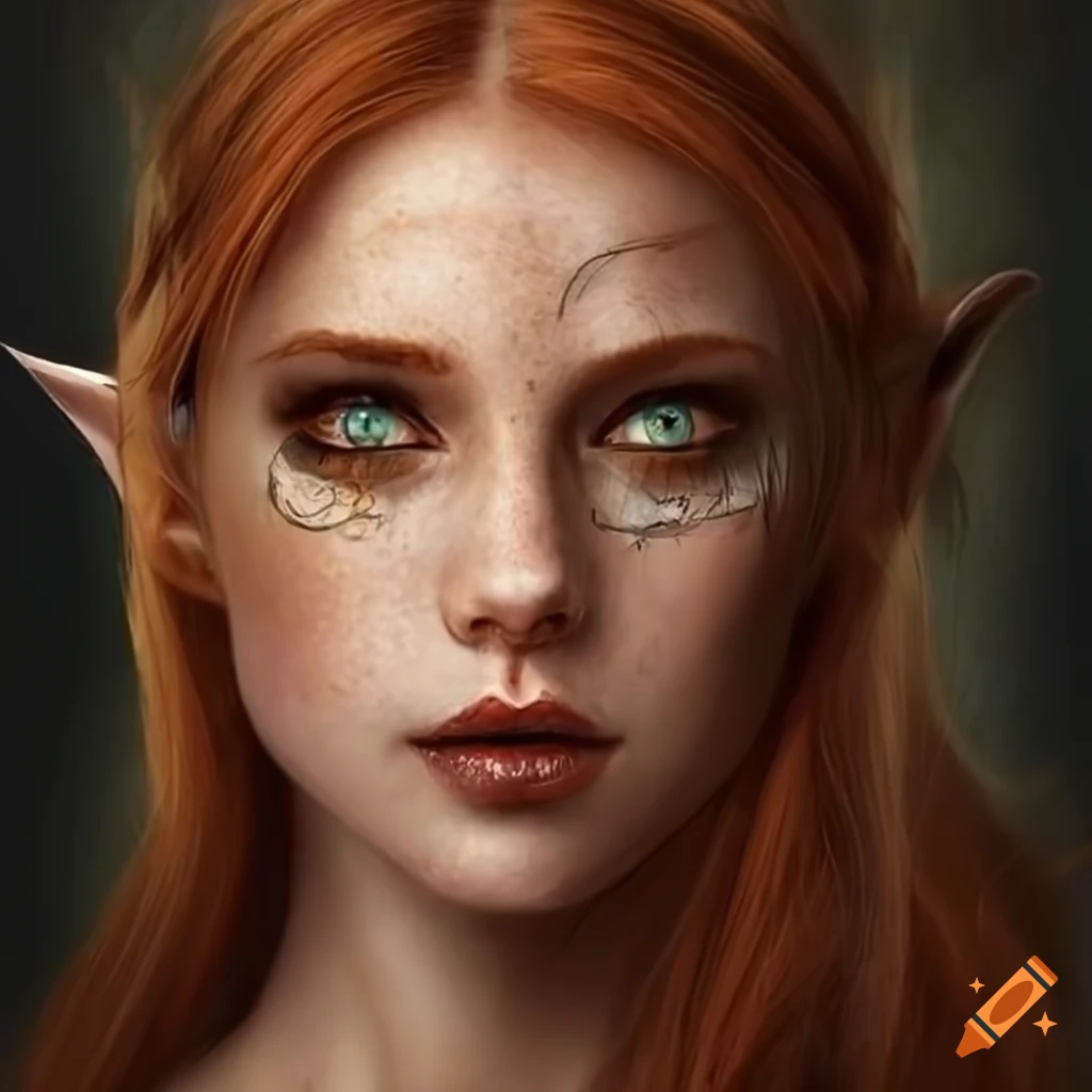 Image of an elven woman with auburn hair and green eyes