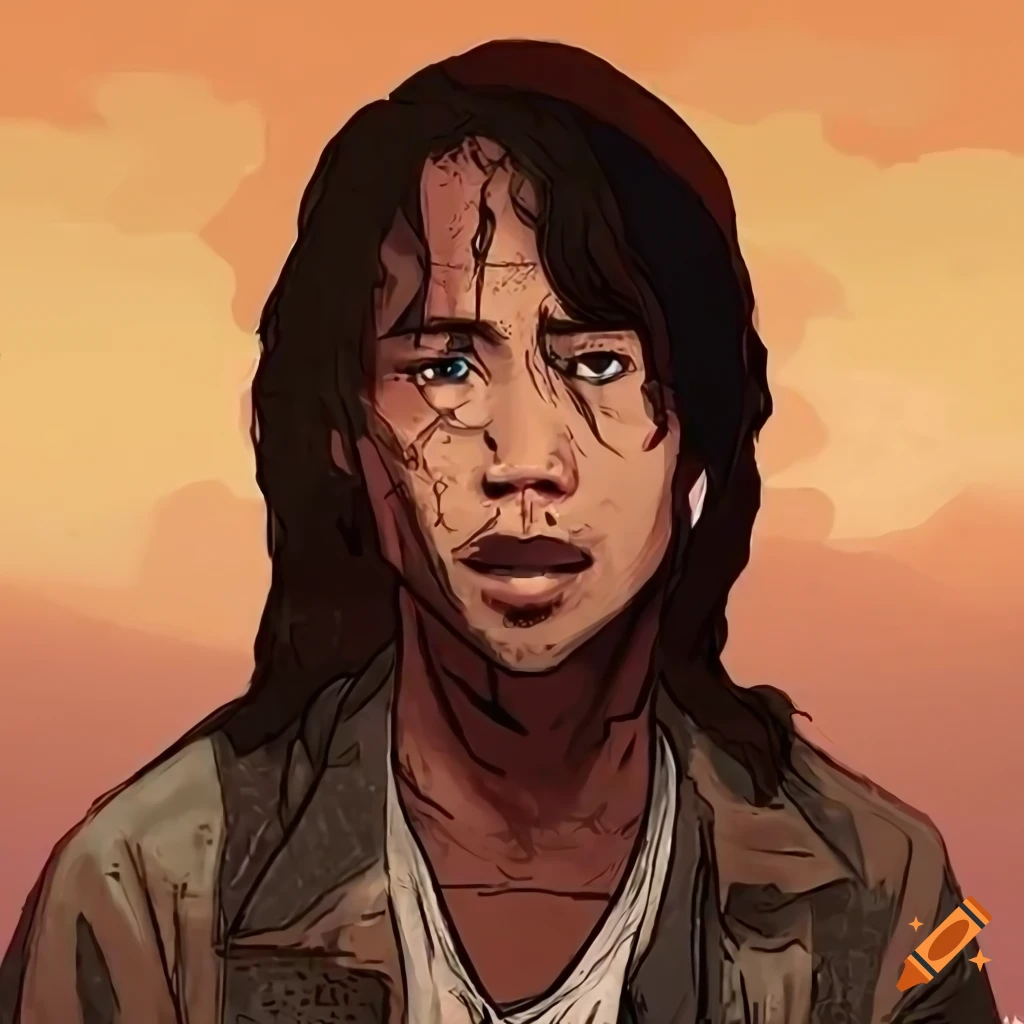 Digital art of ryan bergara in the style of the walking dead