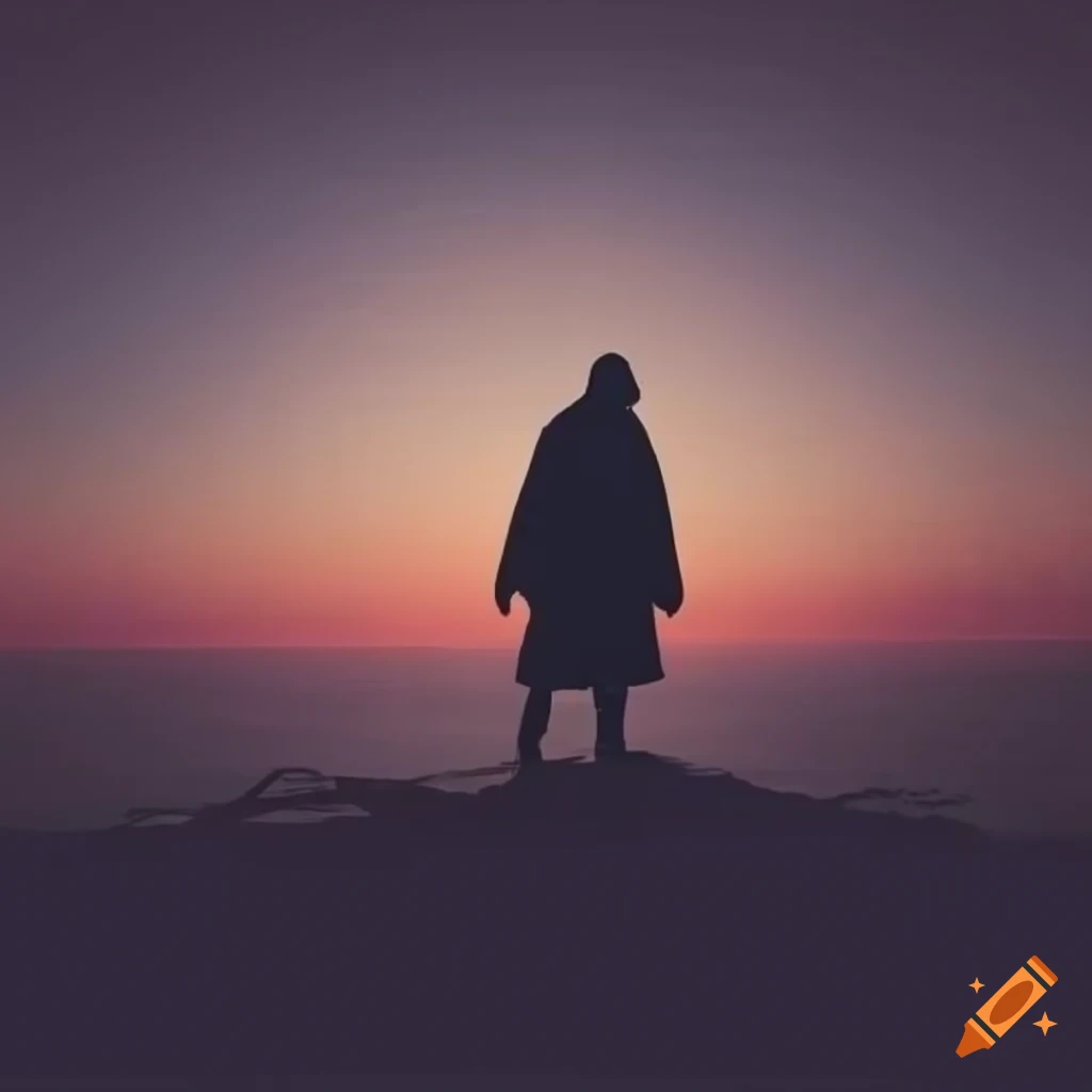 Silhouette of a figure walking into the horizon on Craiyon