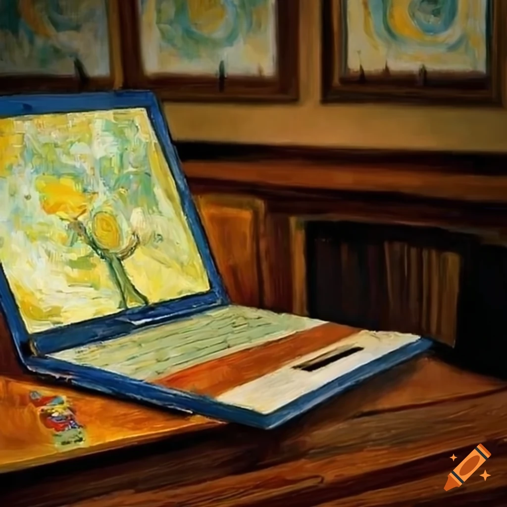 Van gogh style painting of a laptop on a desk on Craiyon