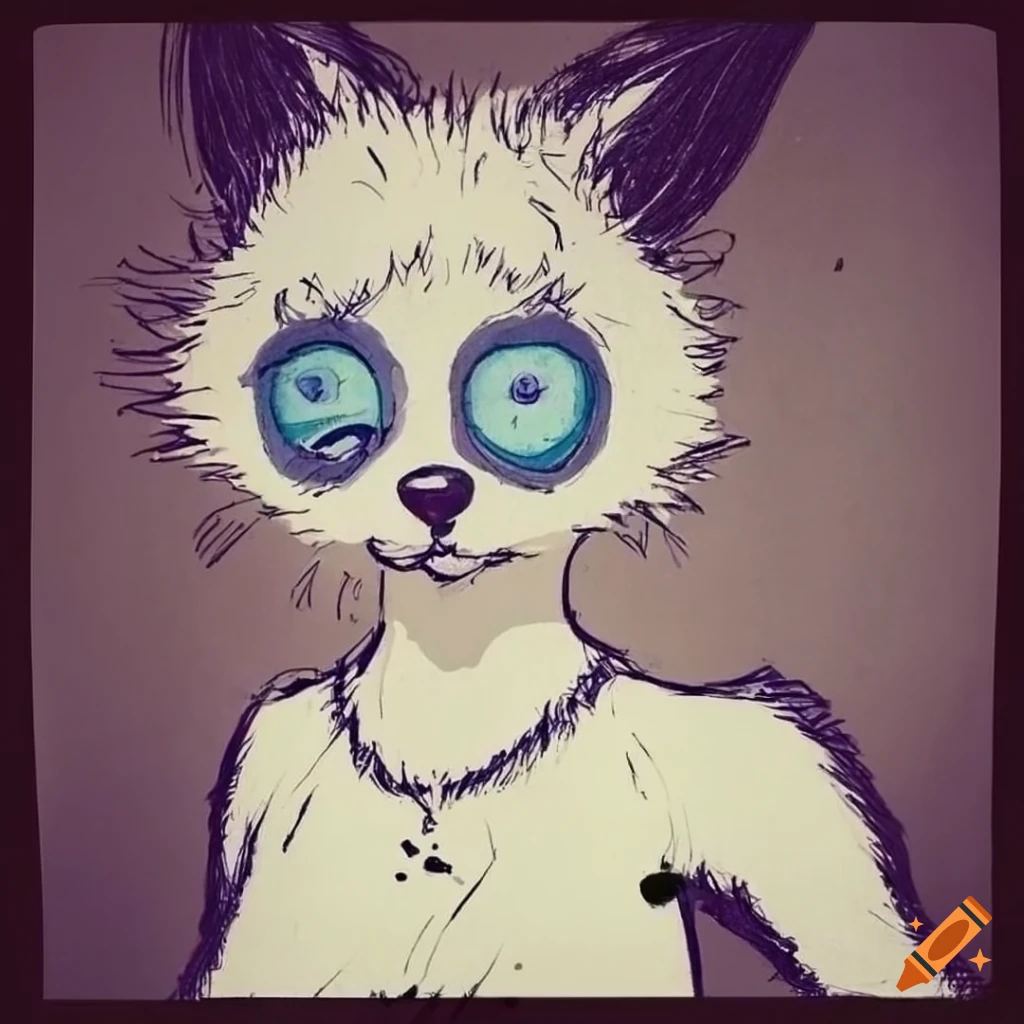 Grunge sketch of a punk furry with blue eyes on Craiyon