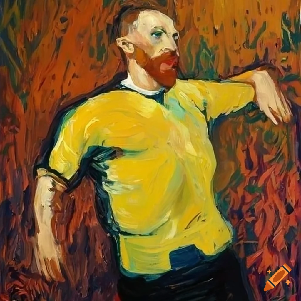 Oil painting of a man in a yellow soccer shirt