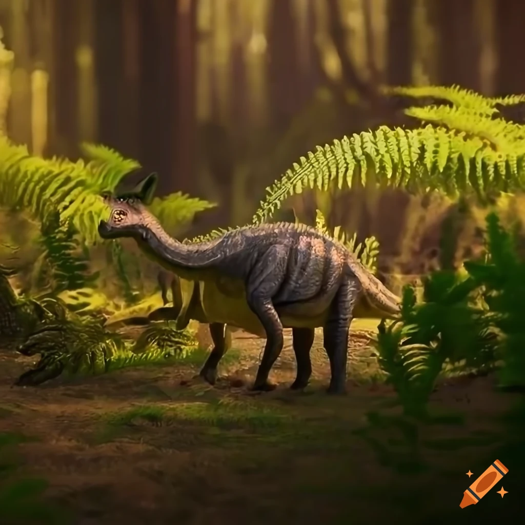 Paleoart of three striped Hadrosaurus dinosaurs in prehistoric ...