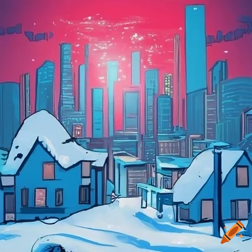 Comic book style winter cityscape on Craiyon