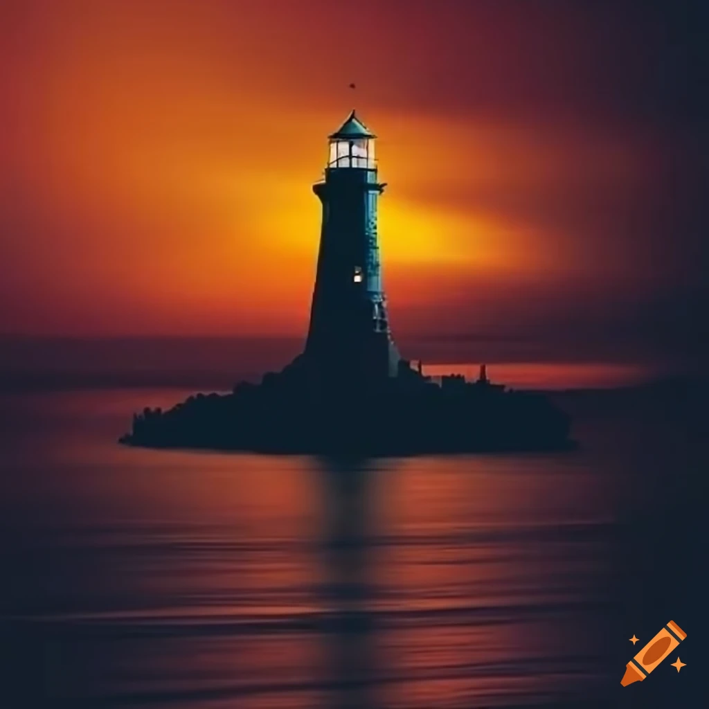 Broken lighthouse with a sunset background on Craiyon