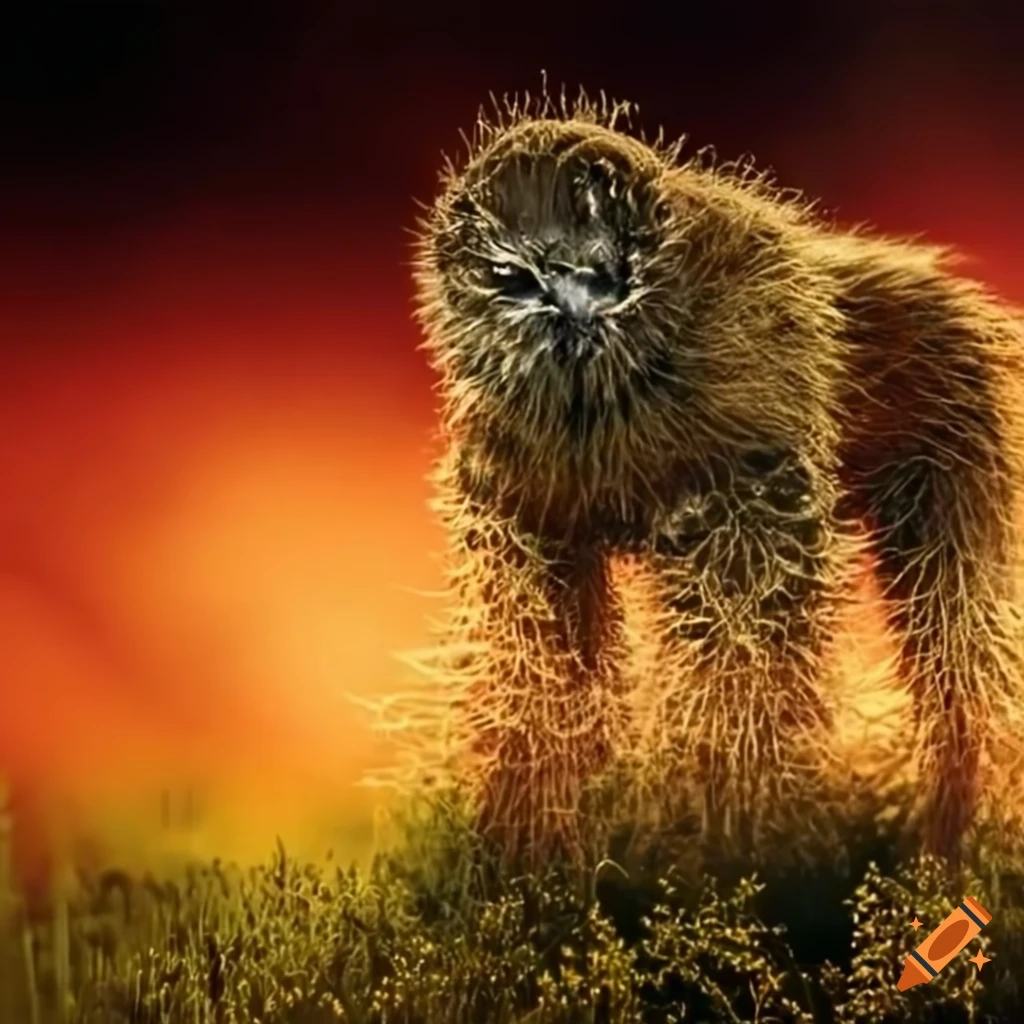 Adorable animals in a meadow at sunset