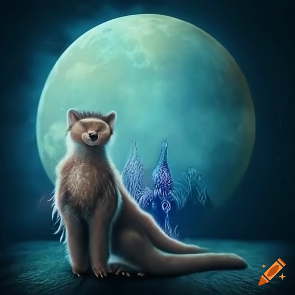 Haeckel illustration of adorable animals under a full moon on Craiyon