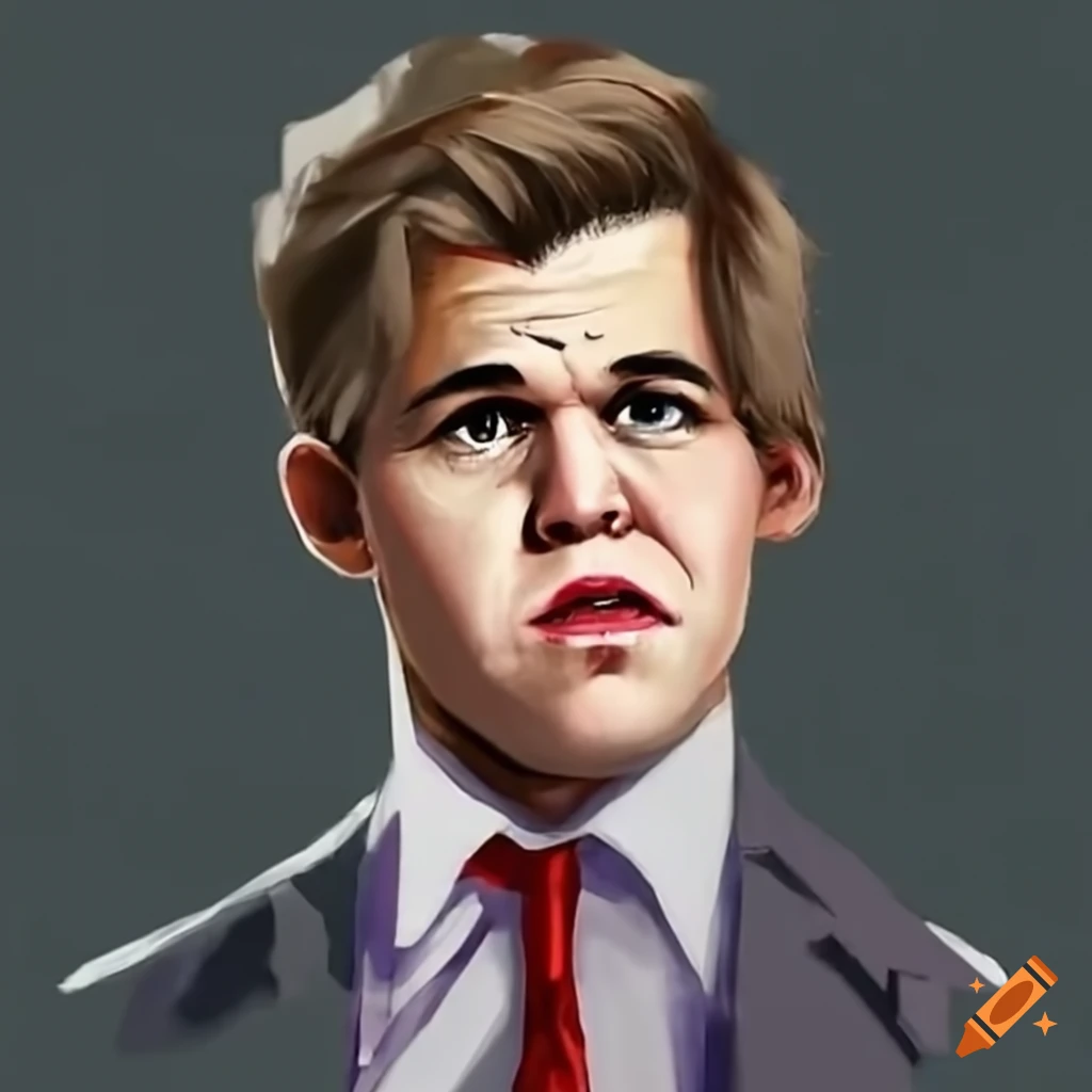 Character with exaggerated features in an orange suit on Craiyon