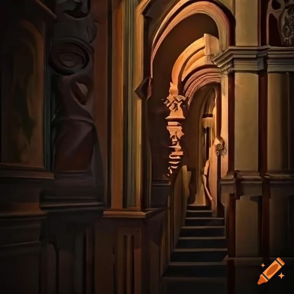 Architectural carving hallway with zelda game motif on Craiyon