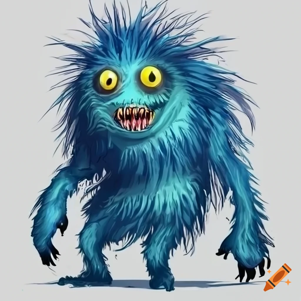 Cartoon blue monster with yellow eyes on Craiyon