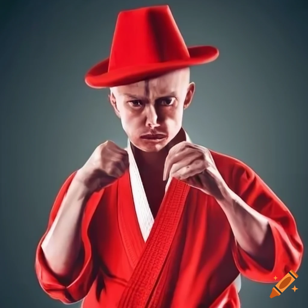 Man in red fedora wearing karate uniform on Craiyon