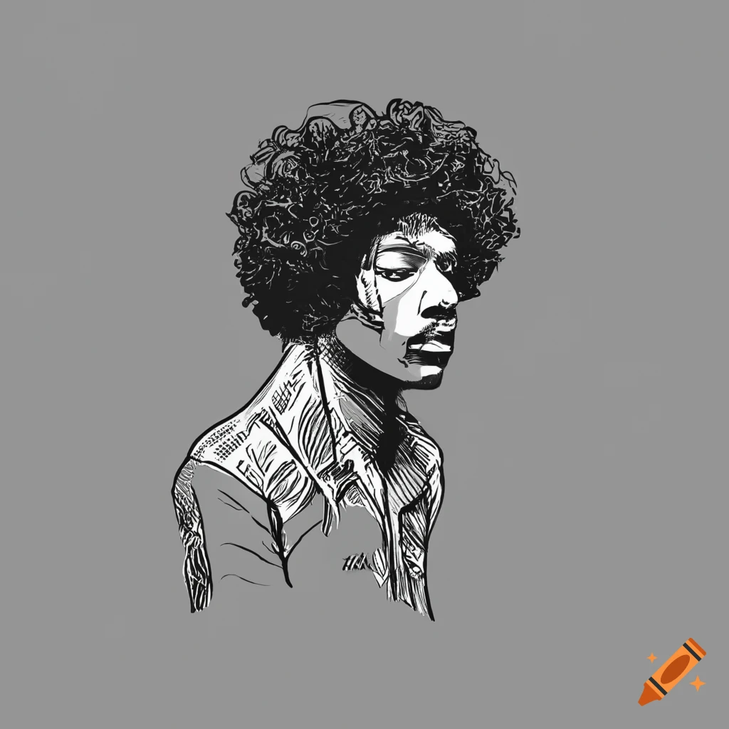 Minimalistic ink drawing of Jimmy Hendrix on a t-shirt design on Craiyon