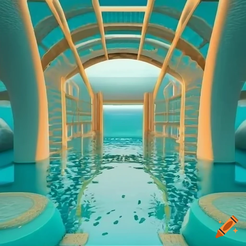 Surreal architecture spa with pools and waterfalls